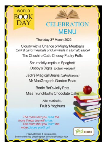 World Book Day Menu – Bicton Primary School & Nursery