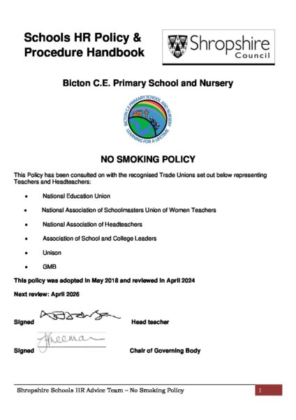 No Smoking / Vaping – Bicton Primary School & Nursery